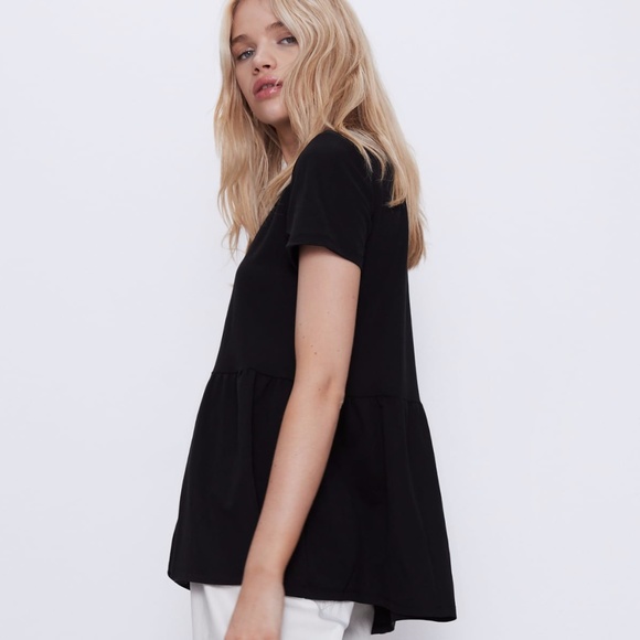 Zara | Tops | Zara Ruffle Tshirt In Black | Poshmark